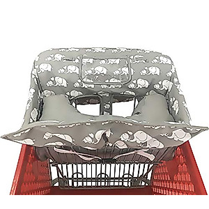 Soft Pillow Attached 2-in-1 Shopping Cart and High Chair Cover for Baby~Padded~Fold'n Roll Style~Portable with Free Carry Bag (Elephant)