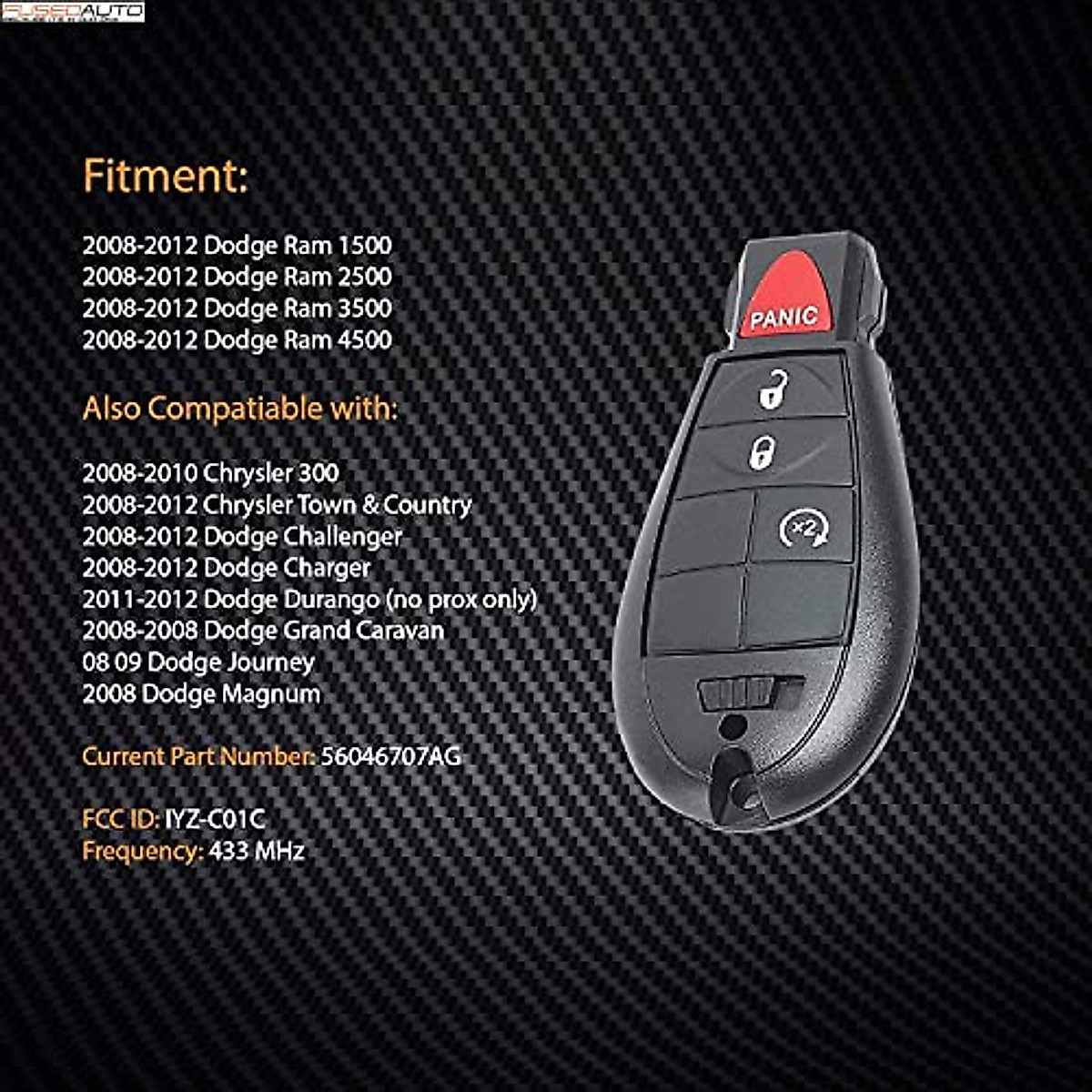 JalopyTrade Pair New Remote for 2009-2012 Dodge RAM 1500 2500 3500 Pickup Remote Start KEYLESS Remote Key FOB FOBIK (2-DO-GR-PC)