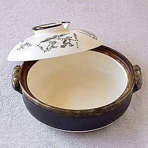 Saji Pottery Banko Ware Earthenware Pot, No. 8, Bird and Beast Play, Made in Japan, 24-803, White, 8.5 fl oz (2,400 ml)