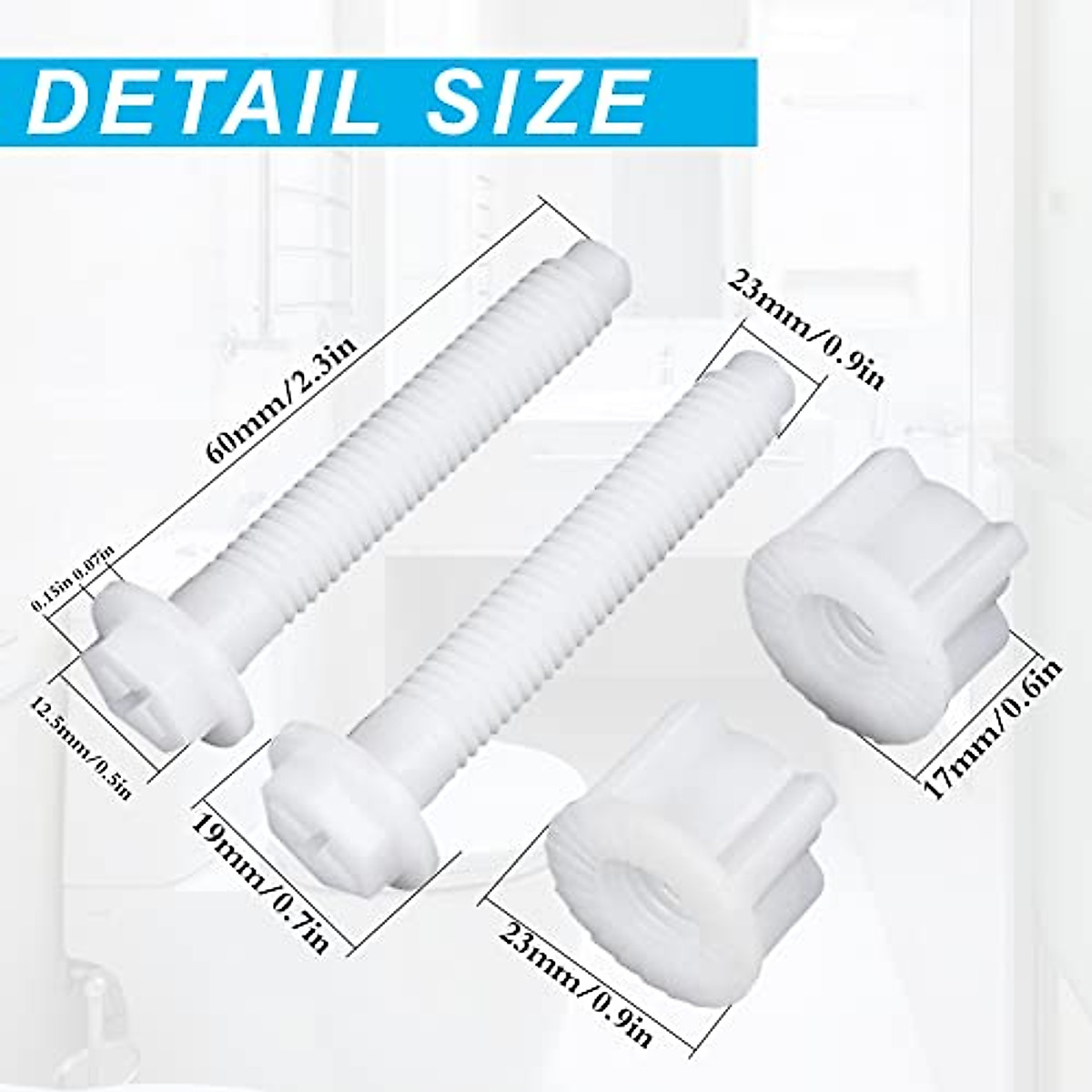 4pcs Universal White Plastic Toilet Seat Hinge Bolt Screw for Top Mount Toilet Seat Hinges