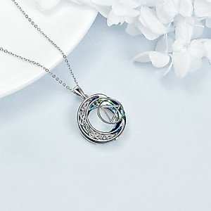 YAFEINI AA Gift Necklace Sterling Silver Alcoholics Anonymous Recovery Symbol Necklace Crescent Crystal AA Sobriety Pendant Jewelry for Women