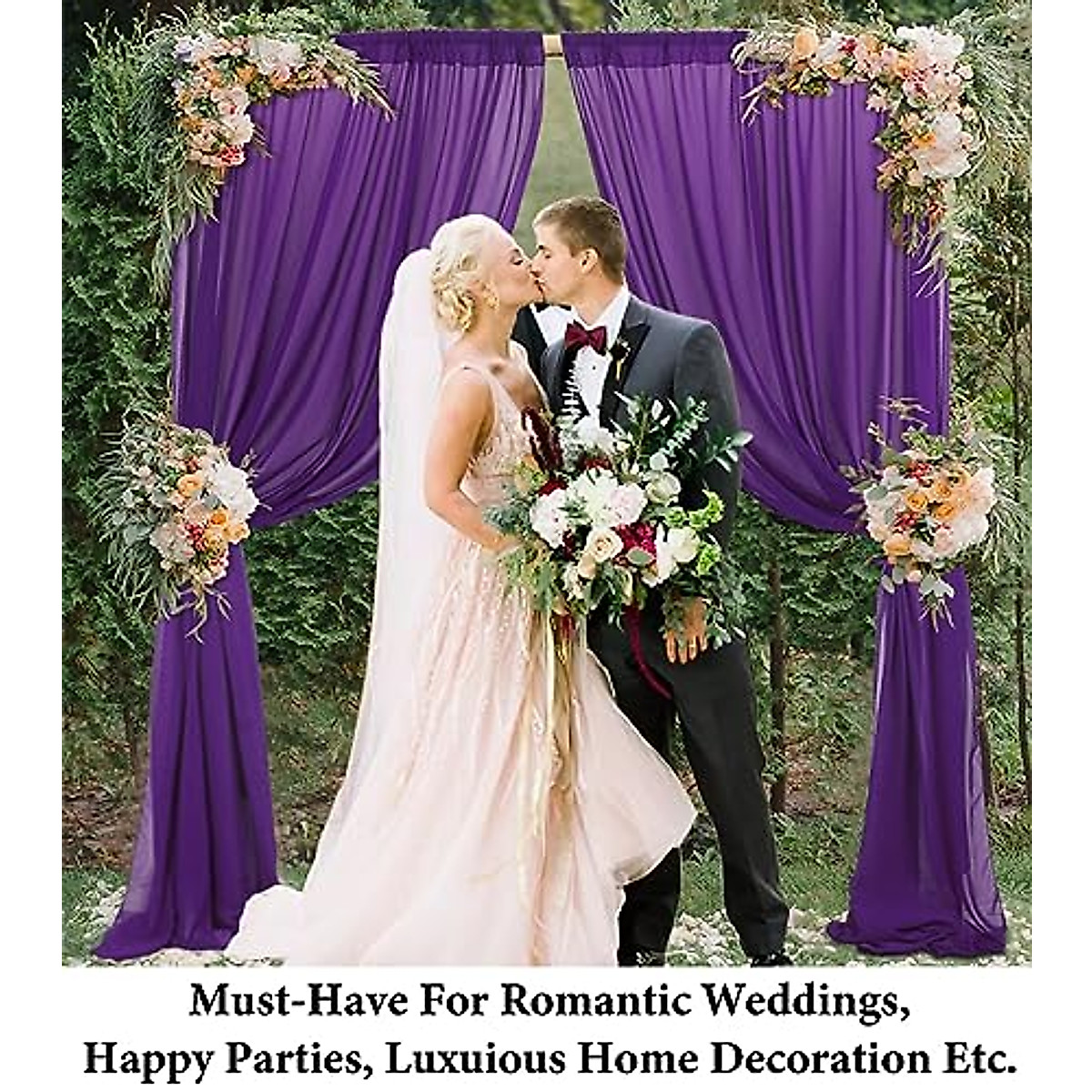 Chiffon Backdrop Curtain 29''x84'' Purple Chiffon Fabric Drapes for Wedding Ceremony 5FTx7FT Chiffon Voile Curtains 2 Panels Photography Backdrop Drapes Party Stage Backdrop (29''x84''x2pcs, Purple)
