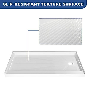 CKB 60 in. L x 30 in. W Right Drain Shower Base, Single Threshold Shower Pan with Slip Resistant Textured Surface, White