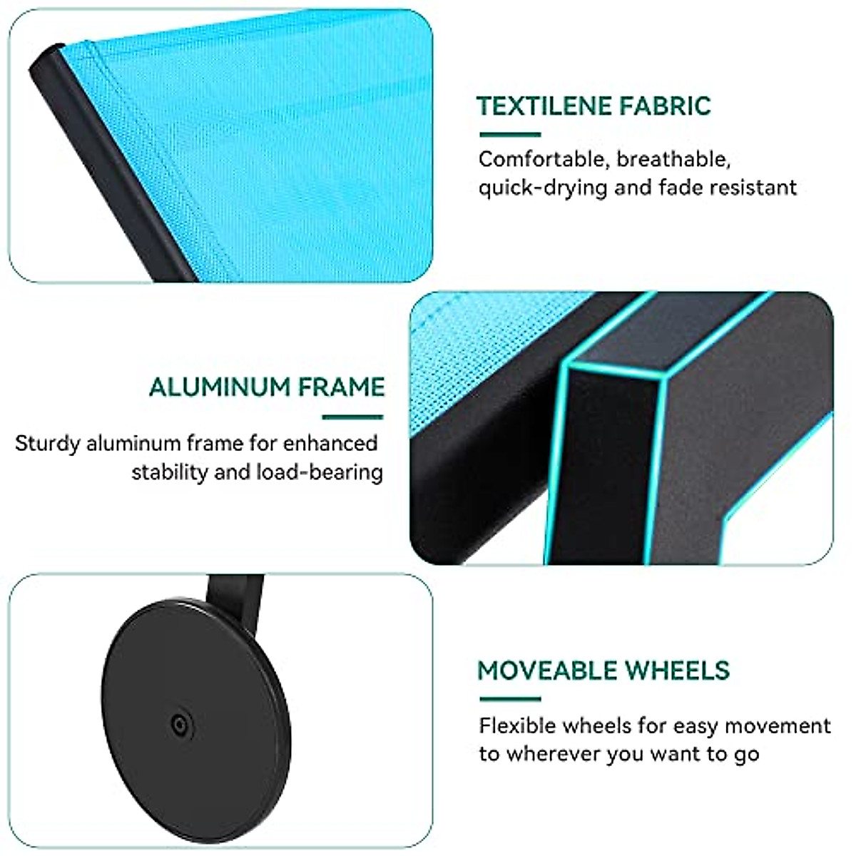 YITAHOME Outdoor Chaise Lounge Chairs Set with Side Table, Adjustable Backrest Poolside Loungers with Aluminum Frame/Textilene Fabric/Wheels for Pool Beach Patio Lawn Porch (Blue)