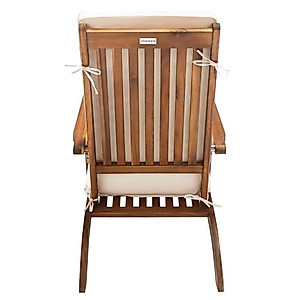 SAFAVIEH Outdoor Collection Palmdale Natural Brown Solid Wood/Beige Cushion Chaise Lounge Chair (PAT7015C)