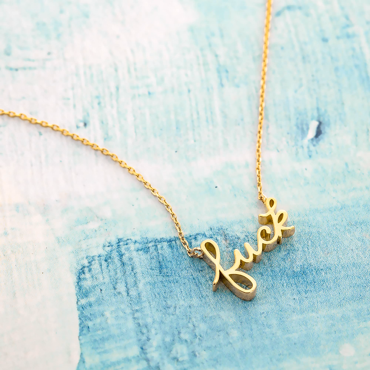 Columbus 14K Gold Plated Motivational Word Pendant Necklace - Meaningful Script Letter Chain Necklace - Simple Everyday Jewelry for Women (Fuck)