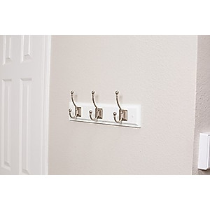 BIRDROCK HOME Classic Hook Coat and Hat Rack - 3 Hooks - Wall Mount - White Finish - Satin Nickel Hooks