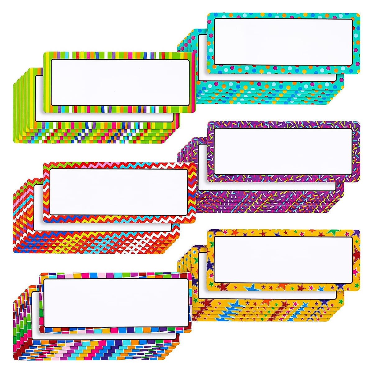 Juvale 36 Pack Magnetic Dry Erase Labels to Write On for Classroom Whiteboard (6 Designs 2x5 in)