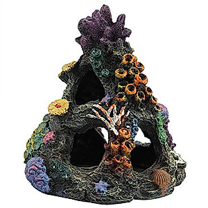 PINVNBY Coral Aquarium Decoration Fish Tank Resin Rock Mountain Cave Ornaments Betta Fish House for Betta Sleep Rest Hide Play Breed