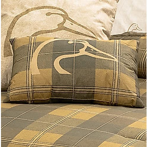 Boston Linen Company Ducks Unlimited DU Plaid Polycotton Oblong Pillow - Throw Pillow for Couch & Bed - Soft & Comfortable Duck Pillow - Indoor/Outdoor Decorative Pillow - Brown (14 x 20)