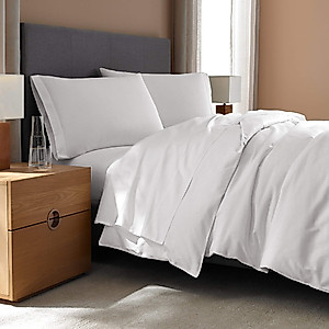 H by Frette Checkered Sateen Junior Suite Bed Bundle (California King) - Luxury All-White Bedding Bundle/Includes Pillowcases, Top Sheet, Fitted Sheet, and Duvet Cover