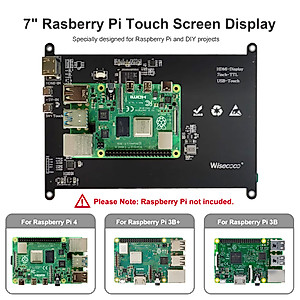 wisecoco 7 Inch Touchscreen Monitor for Raspberry Pi HDMI IPS 1024 x 600 Mini LCD Display for RPI Pi 5/4B/3B 2 Zero B B+ Windows Driver-Free
