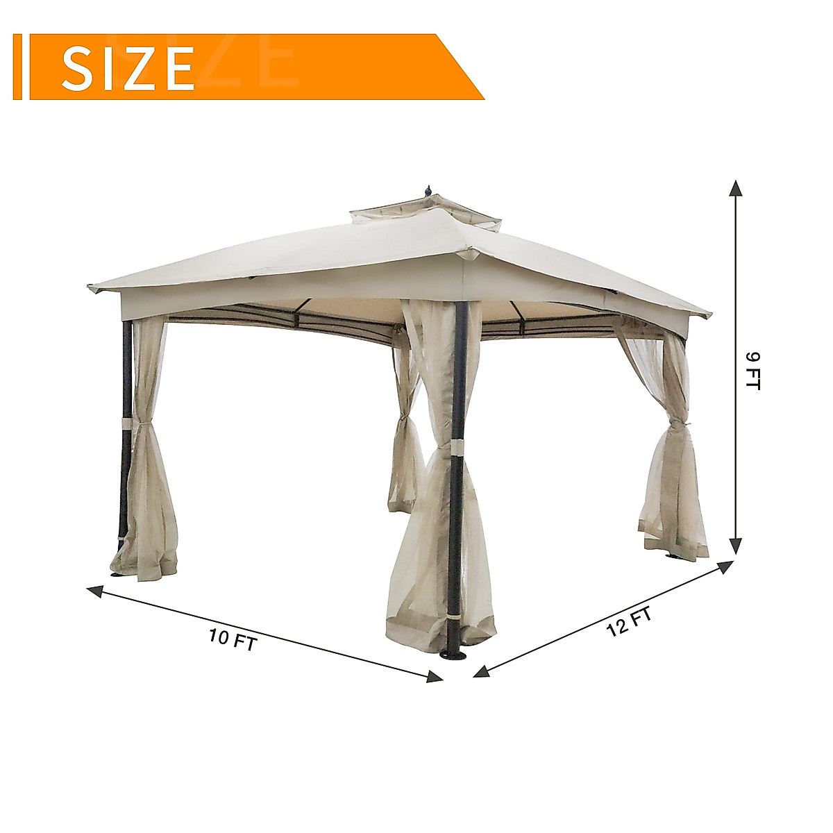 Meetleisure Outdoor Metal Gazebo, 10"x12" Patio Gazebo Double Vent Canopy Gazebo with Mesh Sidewalls, Gazebo Tent with Metal Frame Easy to Set Up for Patio Lawn and Backyard, Beige Top