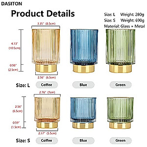 DASITON Makeup Brush holder Organizer,Crystal Cosmetic Makeup Brush Glass Brushes Storage Holder, Vintage Make Up Brush Cup Pen Pencil Holder striped vase(Green S+L