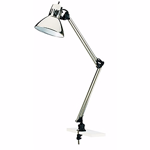 V LIGHT Architectural Swing Arm Desk Lamp, Clamp lamp with LED bulb, Work Light for Any Space, Brushed Nickel Finish 7.5 x 5.5 x 33