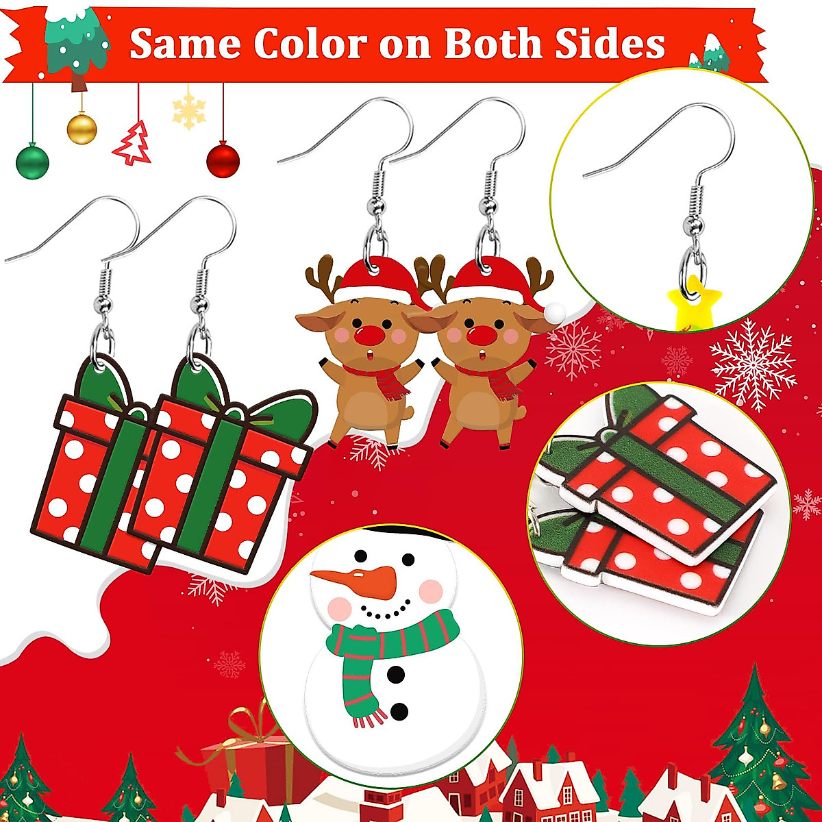 AUGSUN 8 Pairs Holiday Earrings for Women Christmas Acrylic Earrings Double Side Design Christmas Tree Gingerbread Men Decoration Christmas Jewelry