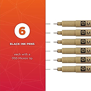 Sakura Pigma 50034 Micron Blister Card Ink Pen Set, Black, 005 6CT