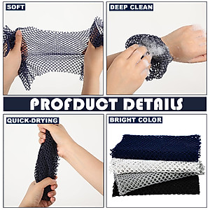 4 Pieces African Net Bath Net Sponge Body Exfoliating Polyester Cleaning Shower Body Scrubber Back Scrubber Exfoliating Wash Bath Cloth for Daily Use (Black, Blue, White, Gray,7.8 x 27.6 Inch)