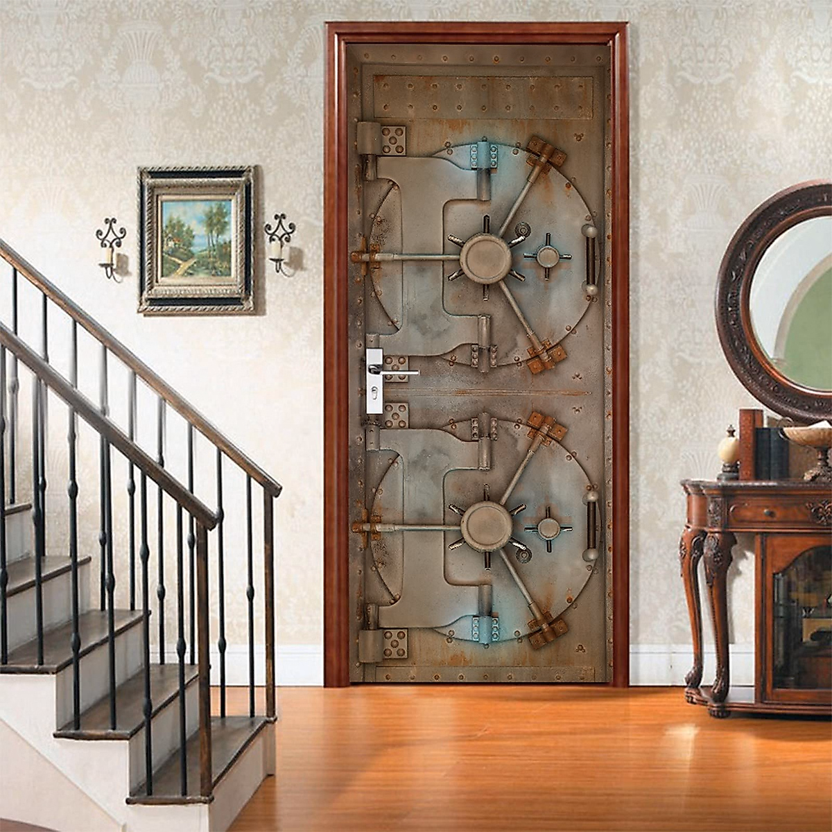 A.Monamour 3D Door Stickers for Interior Doors Rusty Bank Vault Door Vinyl Waterproof Self Adhesive Door Mural Decals for Bedroom Office Bathroom 85 x 200 cm