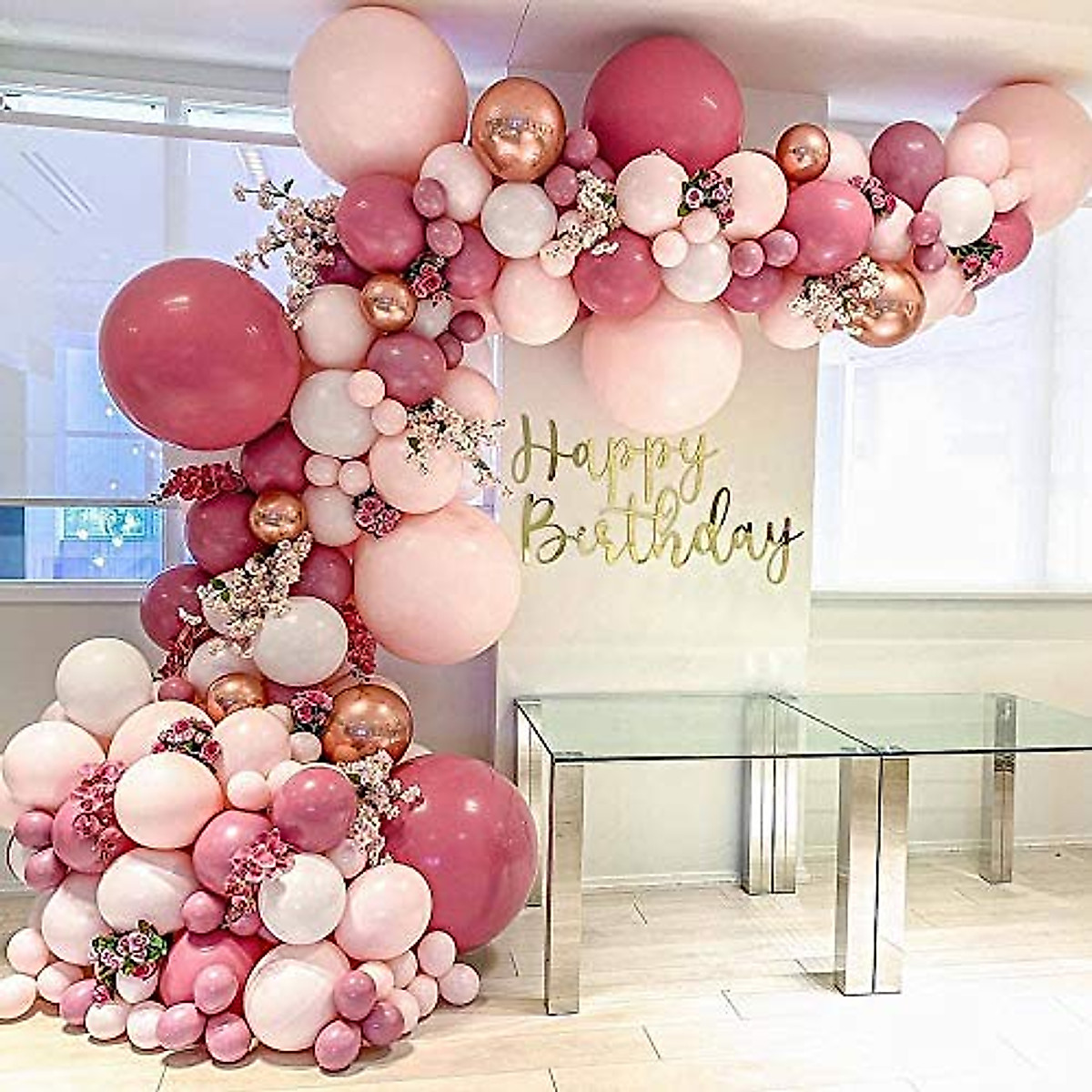 Rose red Balloon Garland Arch Kit – 100 Pack Rose red Baby Pink Metallic Rose Gold Balloons ,Double Latex Balloons for Princess Wedding Baby Shower Birthday Evening Decorations