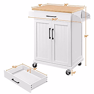 Yaheetech Kitchen Cart with Spice Rack Towel Holder, Kitchen Island with Drawer for Dining Room Kitchen Living Room, White
