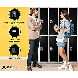 AdirOffice Large School Locker with 2 Doors 2 Hooks Storage Locker for Garage Storage - Office Storage Lockers (2 Door, Black)