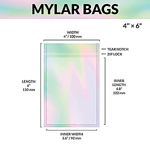 Mylar Bags with Ziplock 4 x 6" | 100 Bags | Rainbow Holographic | Sealable Heat Seal Bags for Candy and Food Packaging, Medications and Vitamins | For Liquid and Solids (4" x 6")
