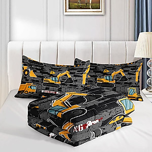 Datura home Kids Engineering Car Bedding Comforter Set Tractor Truck Printed Pattern Bedding Set with 1 Comforter and 2 Pillowcases for Boys Bedroom All Season(Truck2 Twin), Twin 68x86inches