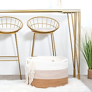 MINTWOOD Design Extra Large 22 x 14 Inches Blanket Storage Basket, Laundry Basket, Decorative Woven Cotton Rope Baskets for Blanket Storage Living Room, Toy Storage Basket Bin, Black & Brown