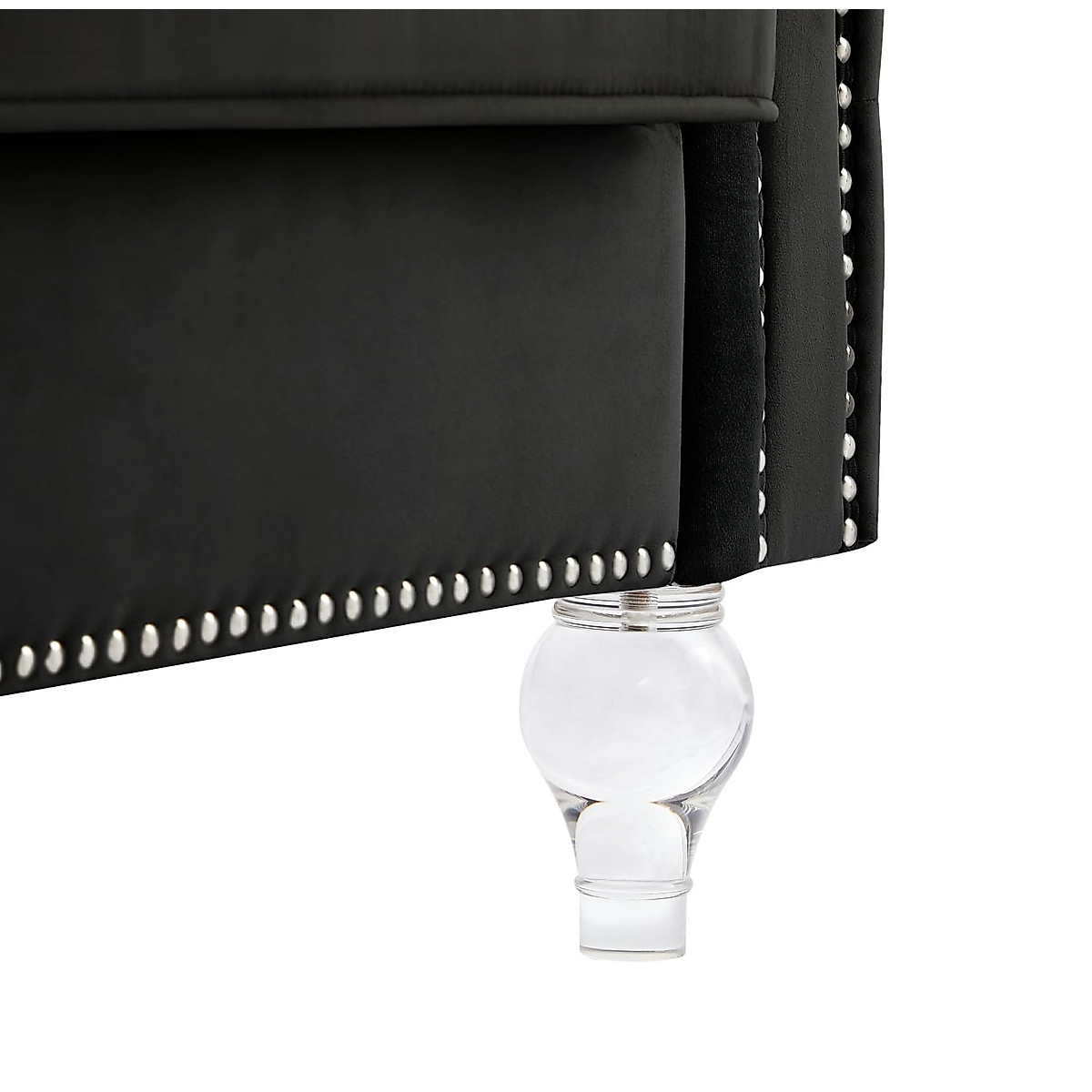 Tomkate 59.8 Inch Small Chesterfield Sofa, Modern Velvet Upholstered Loveseat Sofa Couch with Two Pillows and Crystal Feet, Crystal Buckle Upholstery Tufted 2 Seater Sofa for Living Room, Black