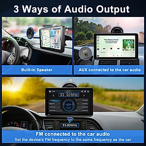 Portable Car Stereo for Apple Carplay, Android Auto, Air Play, Mirror Link, Wireless Car Play Screen with Bluetooth Handsfree, 7 Inch IPS Touchscreen, GPS Car Navigation, Siri/Google, FM/AUX/USB/TF