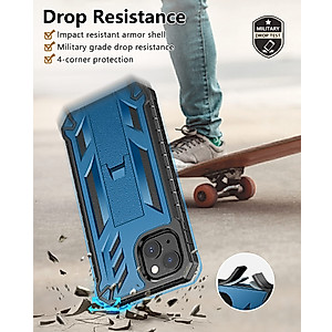 for iPhone 13 Case Protective Cover: iPhone 14 case Heavy Duty Military Grade Hard Protection Shock Proof Grip | Durable Dual-Layer Design iPhone 13-14 Phone Case with Built-in Kickstand Blue