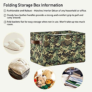 AUUXVA Storage Basket Military Army Camouflage Pattern Storage Cube Box Durable Canvas Collapsible Toy Basket Organizer Bin with Handles for Shelf Closet Bedroom Home Office