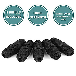 Bamboo Charcoal Dental Floss Refills, Bambo Woven Fibres, 5 x 33 Yards, Organic Refillable Dental Floss, Natural Floss, Eco-Friendly Floss. Plant-Based Candelilla Wax Floss with Natural Mint Flavoring