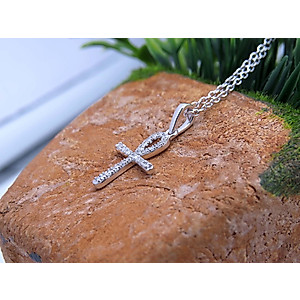 Dazzlingrock Collection Round White Diamond Ankh Cross Pendant for Women with 18 inch Silver Chain (0.16 Ctw) in 14K White Gold
