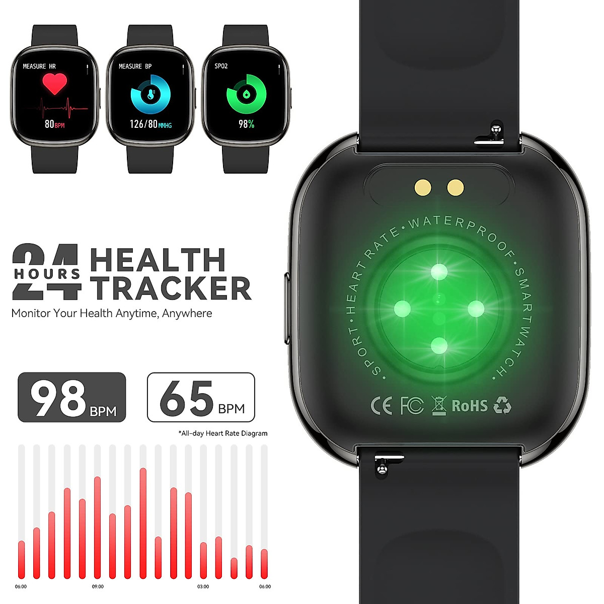 Smart Watch for Women Men Smartwatch Water Resistant Fitness Tracker 8 Sports Modes with Heart Rate Monitor Sleep Tracker Pedometer 40 Days Battery Life Compatible with iPhone Samsung Android Phones