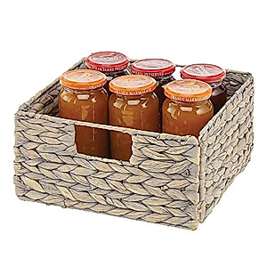 mDesign Woven Hyacinth Storage Bin Basket Organizer with Handles for Organizing Kitchen Pantry, Cabinet, Cupboard, Shelves - Holds Food, Drinks, Snacks - 4 Pack - Gray Wash