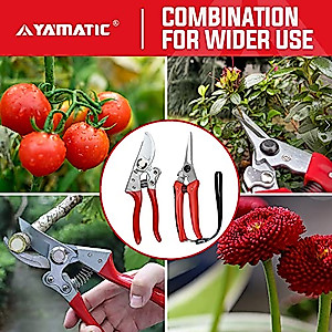 YAMATIC 2pcs Gardening Scissors, Professional Micro-Tip & Bypass Pruning Shears for all cutting scenarios, Heavy Duty Forged Steel Pruners for Plant, Flowers, Herbs, Buds, Leaves, Bonsai Trimming