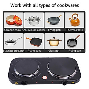 Compact and Portable Countertop Burner- Countertop Single Cast Iron Burner 1000 Watts Electric Hot Plate Temperature Controls Black