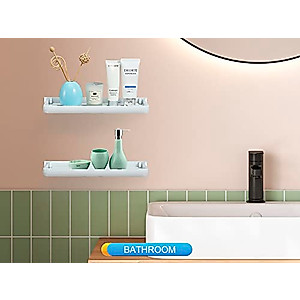 SKIKEN Wall Mounted Bathroom Folding Shelf, Small Shelves Rack for Laundry Room, 90° Fold Up, Metal Folding Panels for Bedside, Toilet Room, Extra Storage Shelf (2-Pack, White)