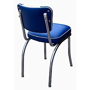 Richardson Seating V-Back Chrome Diner Chair with 2" Box Seat, Royal Blue/White