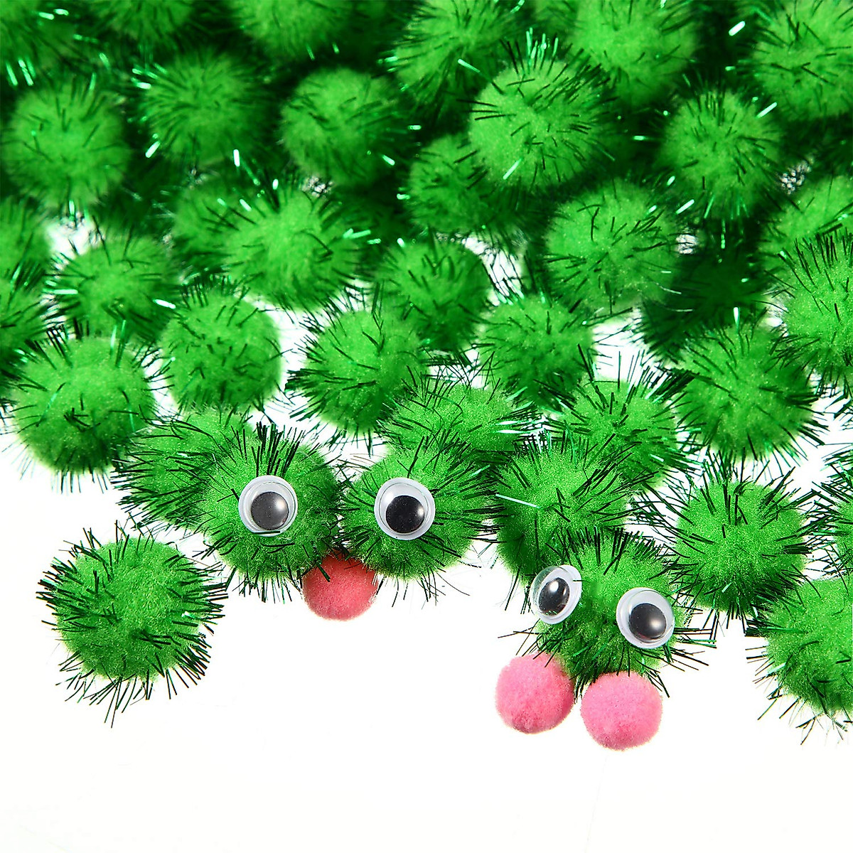 Shappy 500 Pieces Christmas Glitter Pompoms 1 Inch Fuzzy Pom Poms Arts Crafts Making Balls for Hobby Supplies Craft DIY Party Decoration (White)