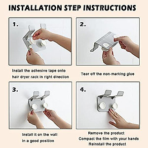 Hair Dryer Holder Wall Mounted, Self Adhesive Blow Dryer Holder with Wire Organizer, Bathroom Hair Dryer Rack for Most Hair Dryers, Removable Hair Care Tool Holder (Gray)