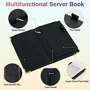 Waitress Book, Server Books for Waitress with Zipper Pocket Black Serving Waiter Book for Waitress Notepad with Money Pocket and Zipper