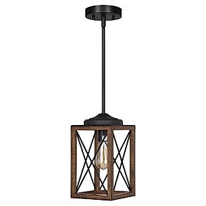 DEWENWILS Farmhouse Pendant Light, Metal Hanging Light Fixture with Wooden Grain Finish, 48 Inch Adjustable Pipes for Flat and Slop Ceiling, Kitchen Island, Bedroom, Dining Hall, E26 Base