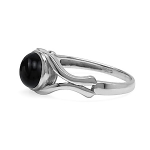 Silvershake 7mm Natural Black Onyx White Gold Plated 925 Sterling Silver Solitaire Casual Gemstone Ring Size 12