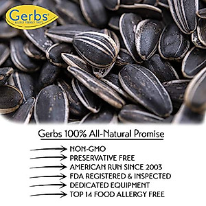 GERBS Unsalted Roasted Whole Sunflower Seed In Shell 1 lb., Top 14 Allergy Free Foods, Healthy Superfood Snack, Non GMO, Dry Roast, No Oils, No Preservatives, Resealable Bag, Gluten Free, Peanut Free, Vegan, Keto, Kosher
