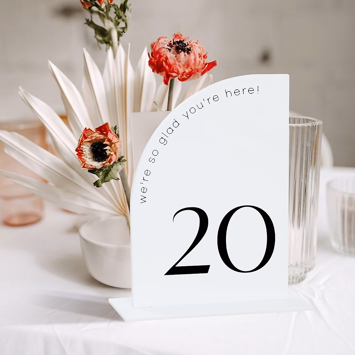 JINMURY 10 Pack White Acrylic Half Arch Sign with Stand | 5x7 Inch Half Arch Acrylic Blank Sign and Base, DIY Wedding Table Numbers, Wedding Signage, Events& Parties (Half Arch, 5x7 Inch)