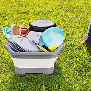 Nicunom 2 Pack Collapsible Wash Basin with Drain Plug, 9L Large Collapsible Dish Tub Portable Sink Dish Basin Foldable Dishpan Space Saving for Kitchen, RV, Camping Dish Washing Tub