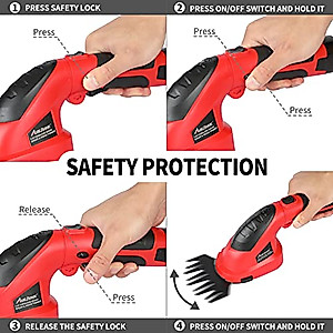 AVID POWER Cordless Grass Shears 7.2V, 2-in-1 Electric Small Hedge Trimmer, Portable Handheld Grass Trimmer with Rechargeable Battery and Charger, Lightweight & Safe Grass Cutter for Garden, Lawn-RED